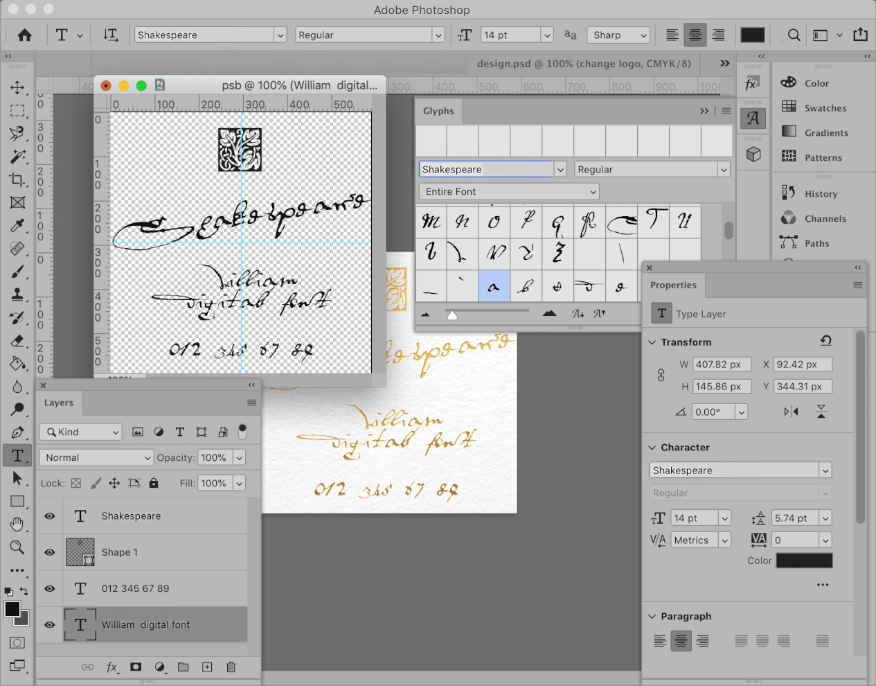 William Shakespeare's digital font - Flagon - Digital Products