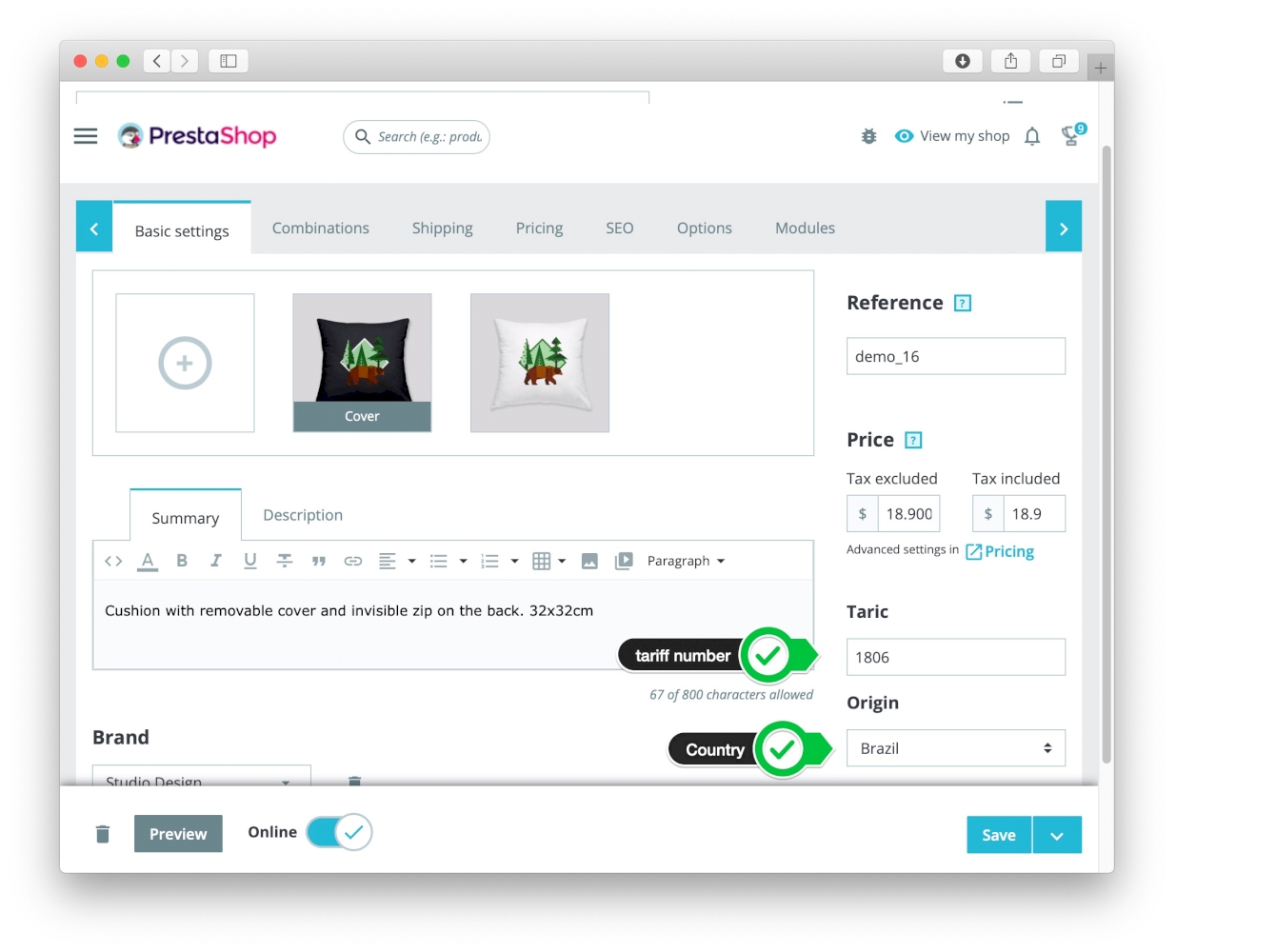 Product TARIC code and Origin Country fields - Flagon - Digital Products